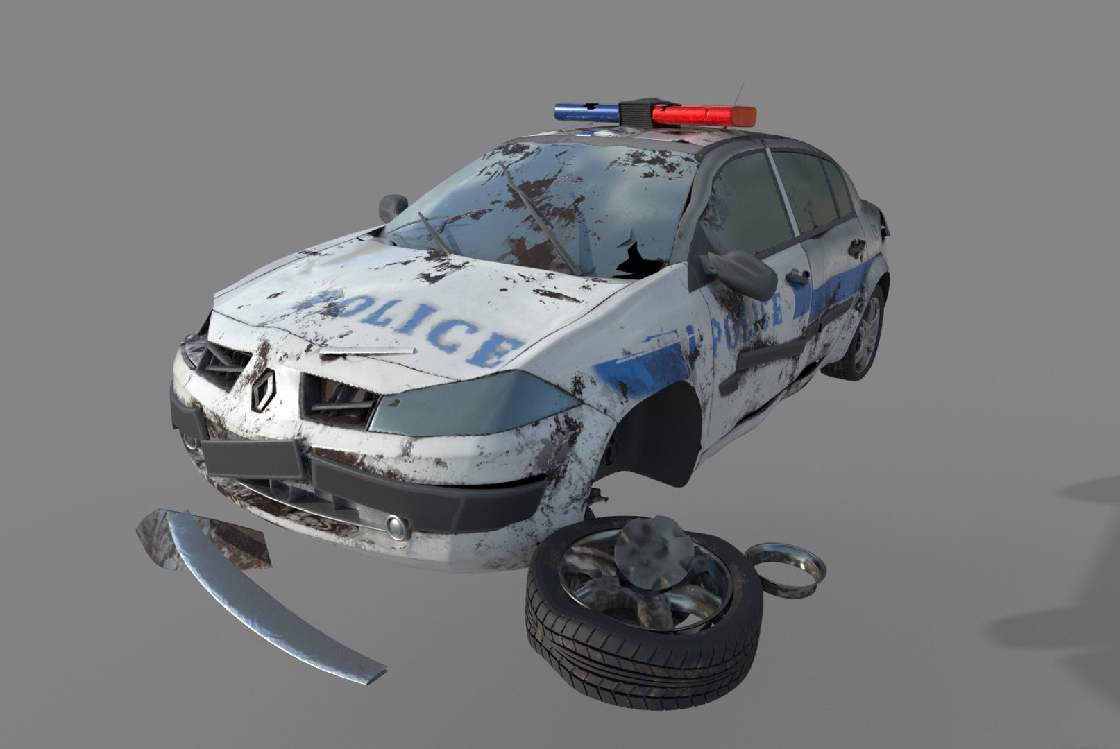 3D Model Wrecked Destroyed Police Car - TurboSquid 1657277