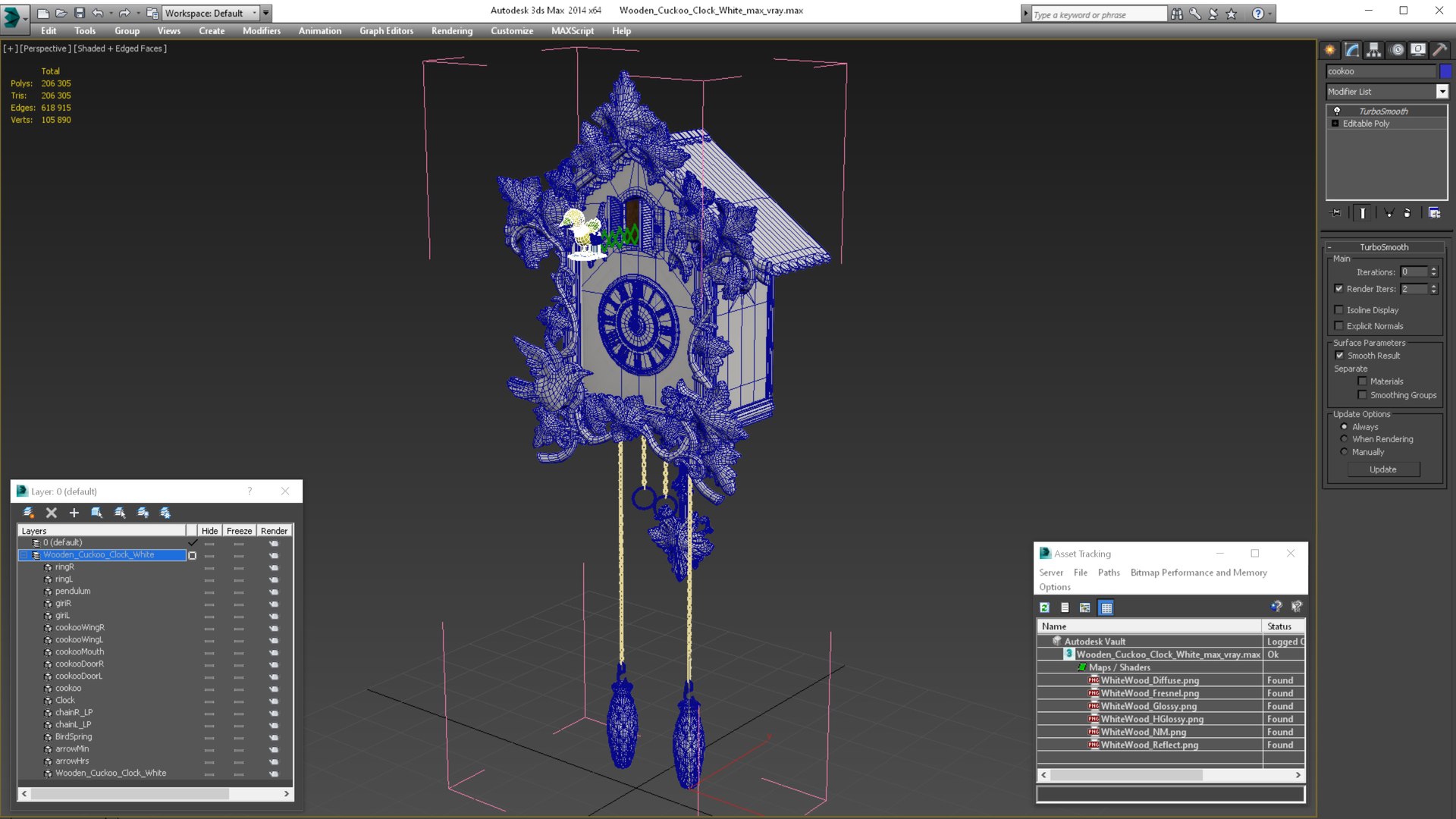 3D model Wooden Cuckoo Clock White - TurboSquid 1902528