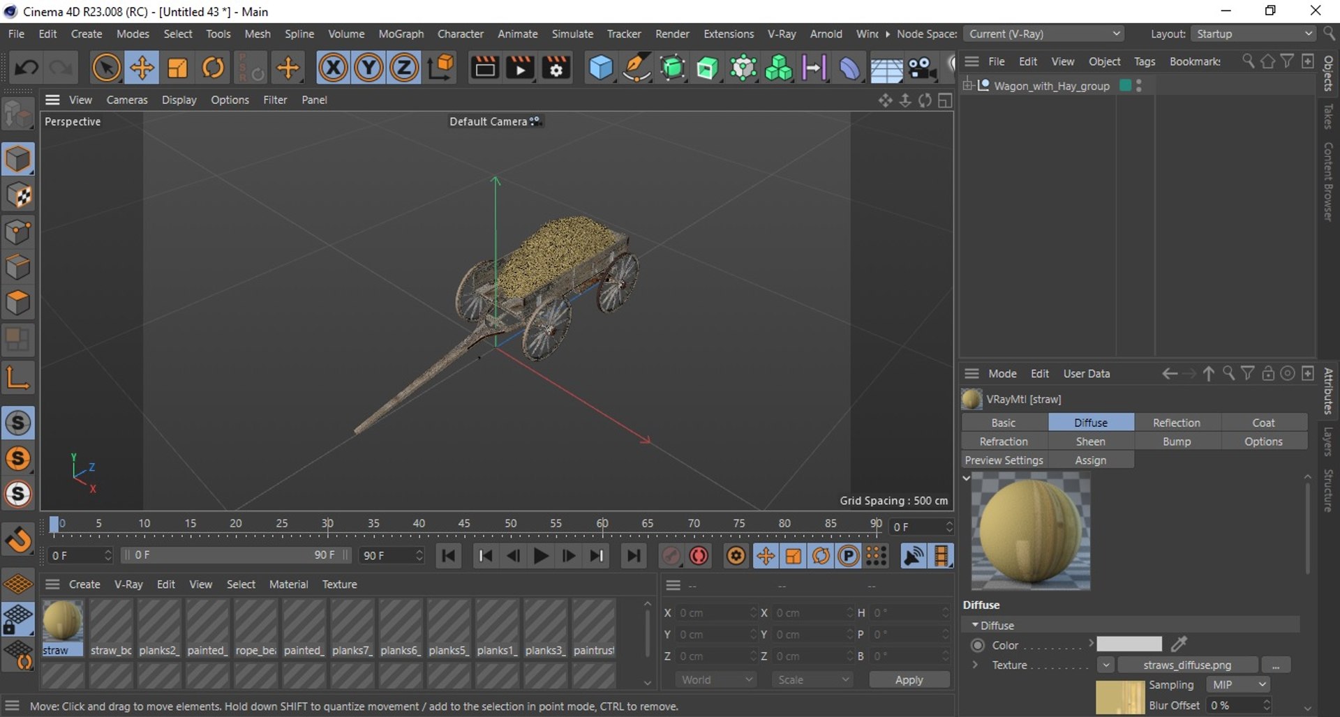 3D Wagon With Hay Model - TurboSquid 2376817