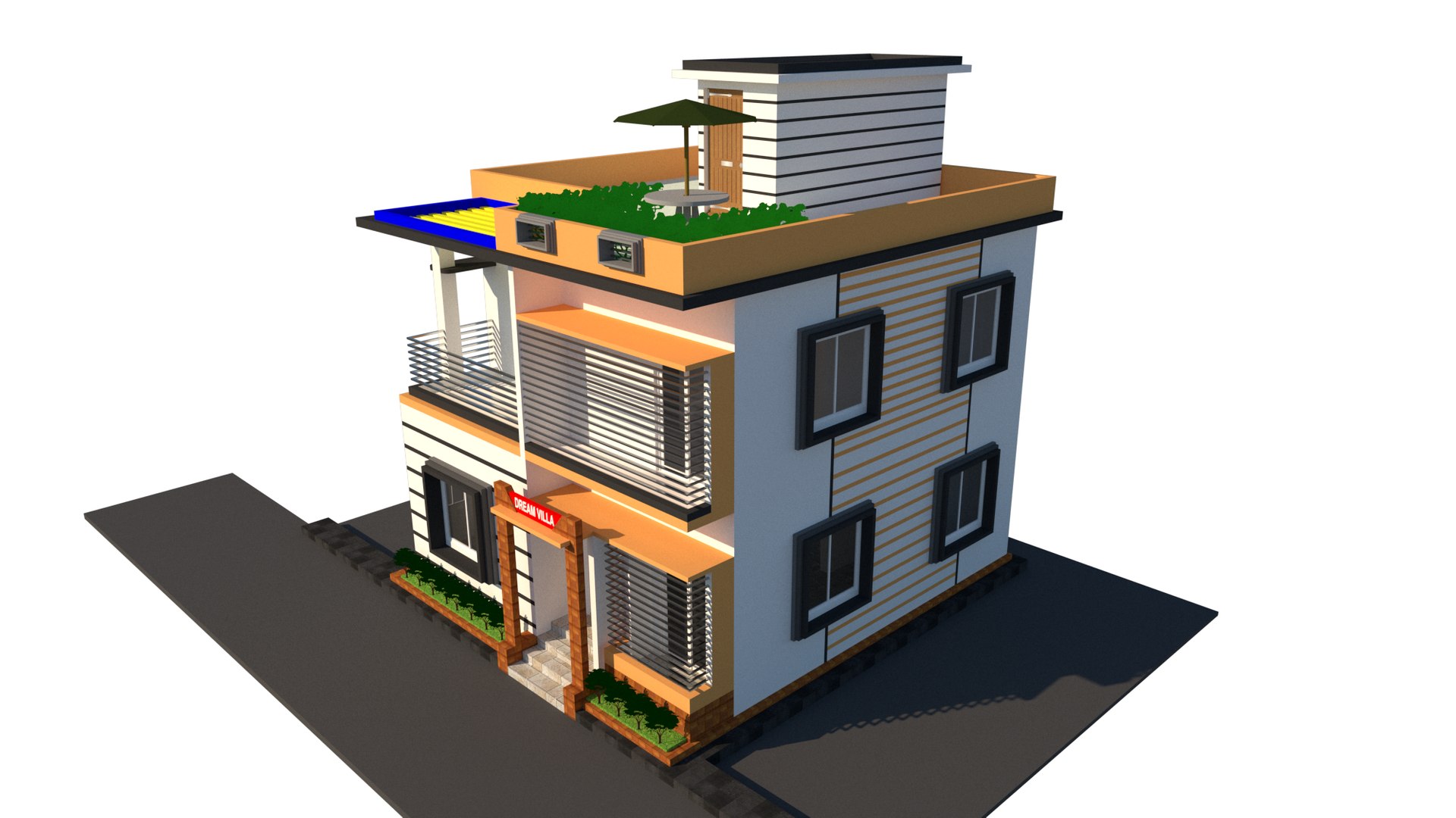 3D 700 Sft 3 Bed Duplex House Full Design Model - TurboSquid 2109333