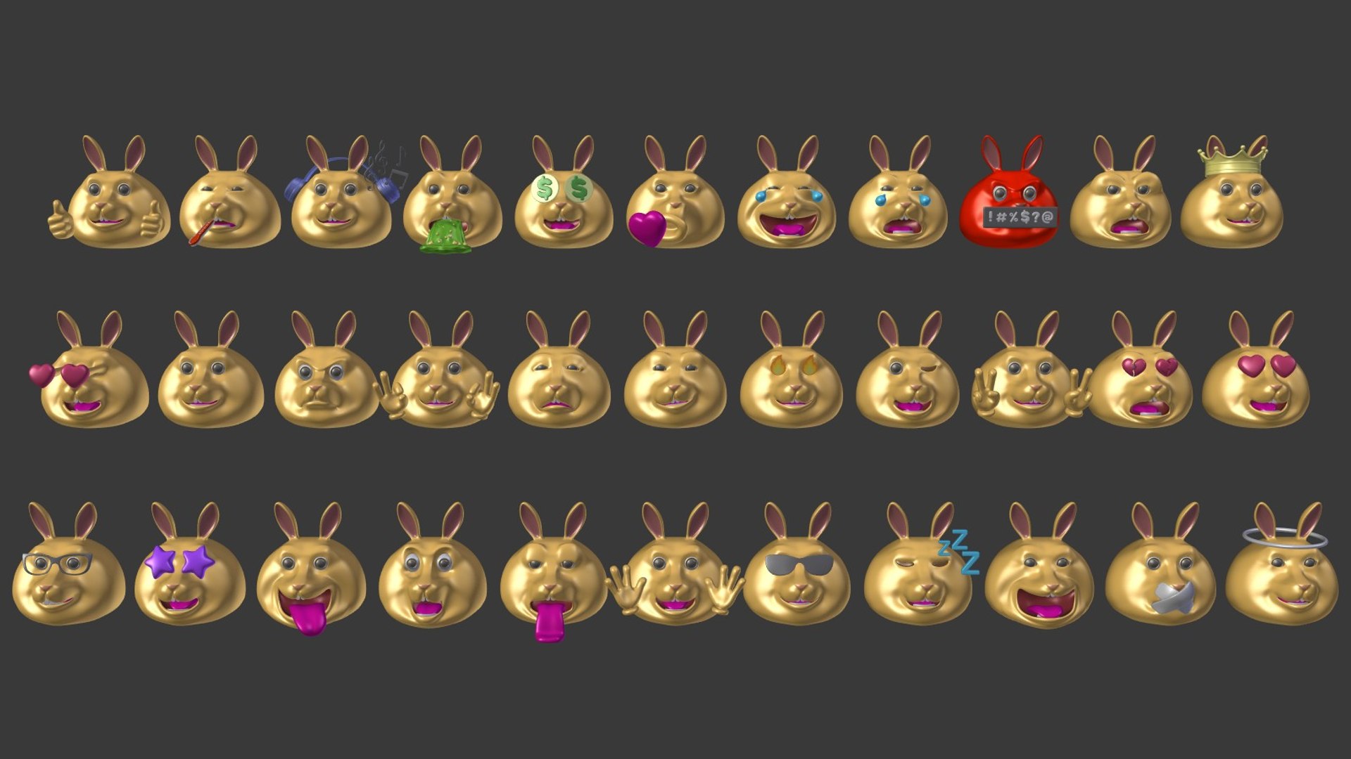 Rabbit emoticons 3D - TurboSquid 1455289