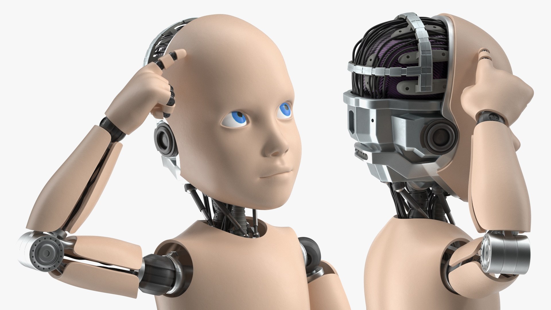 3D Humanoid Cyborg Child In Thinking Pose - TurboSquid 2378256
