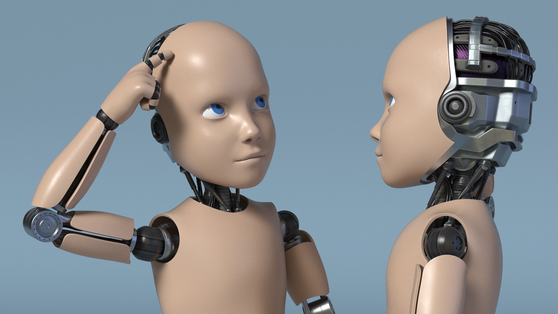 3D Humanoid Cyborg Child In Thinking Pose - TurboSquid 2378256