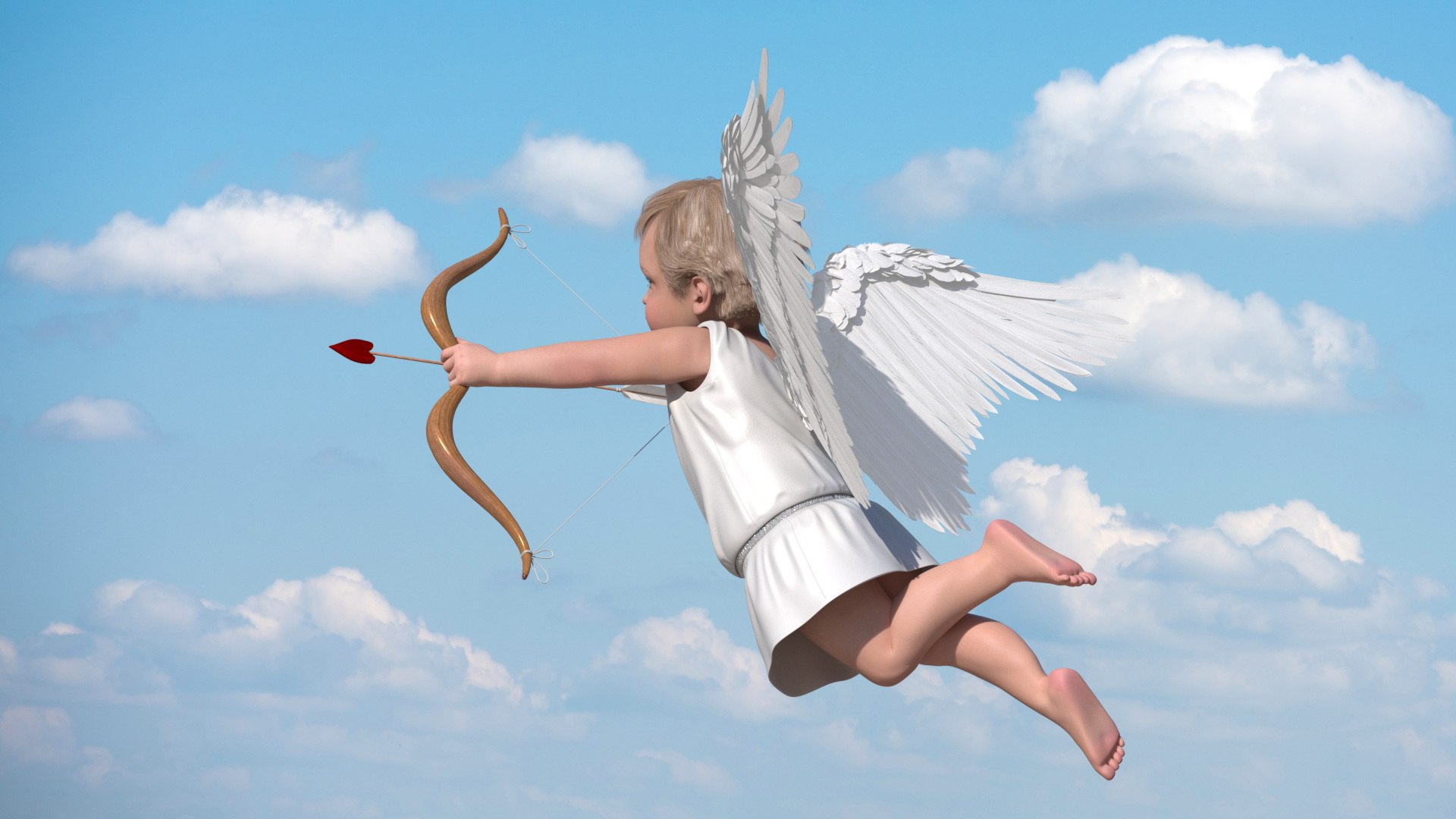 3D Model Cupid Angel With Bow And Arrow - TurboSquid 2307315