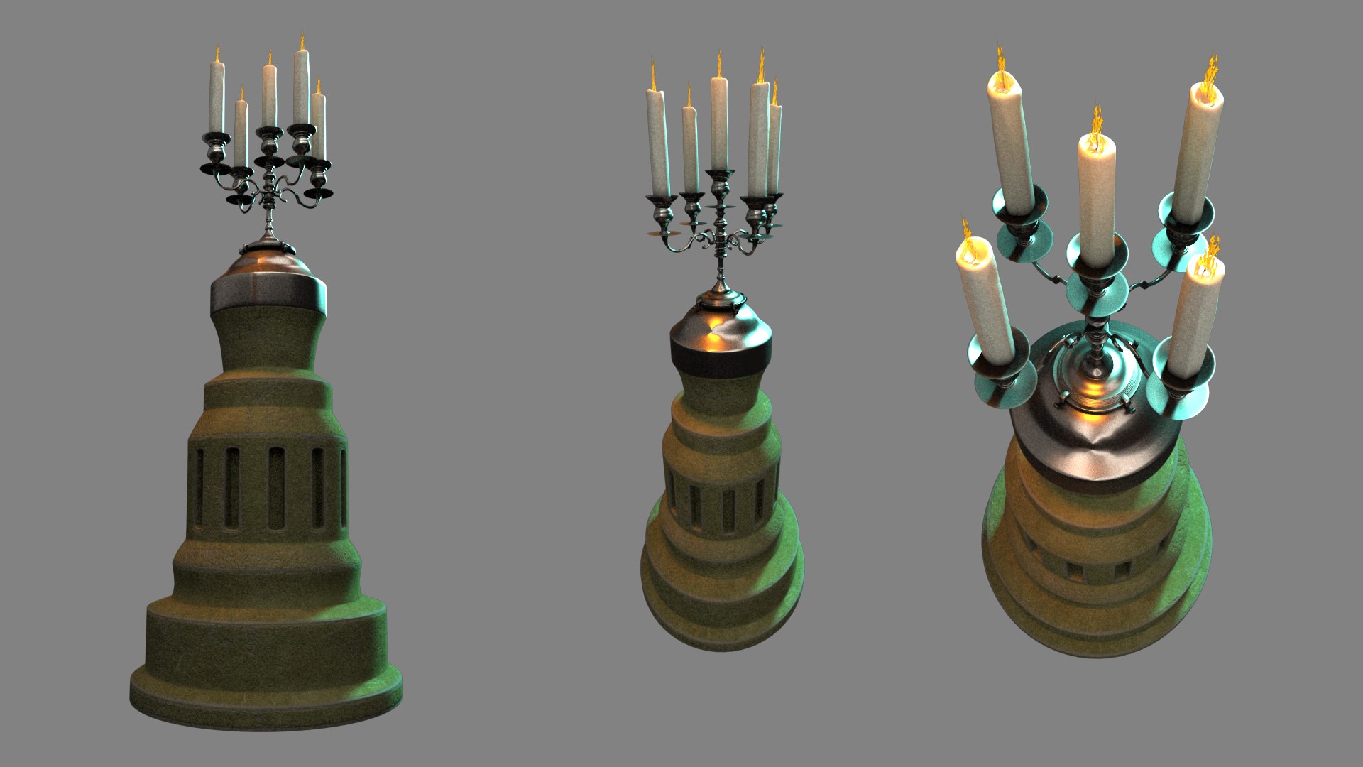 3D Antique candlestick with candles in medieval style - TurboSquid 1837255