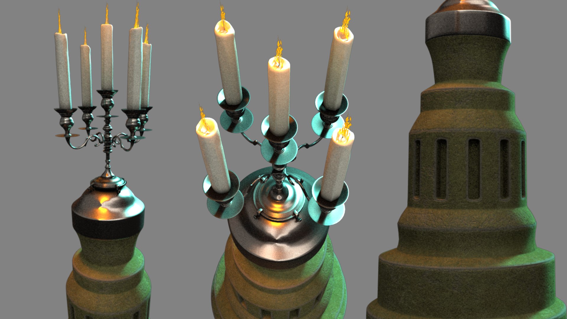 3D Antique candlestick with candles in medieval style - TurboSquid 1837255