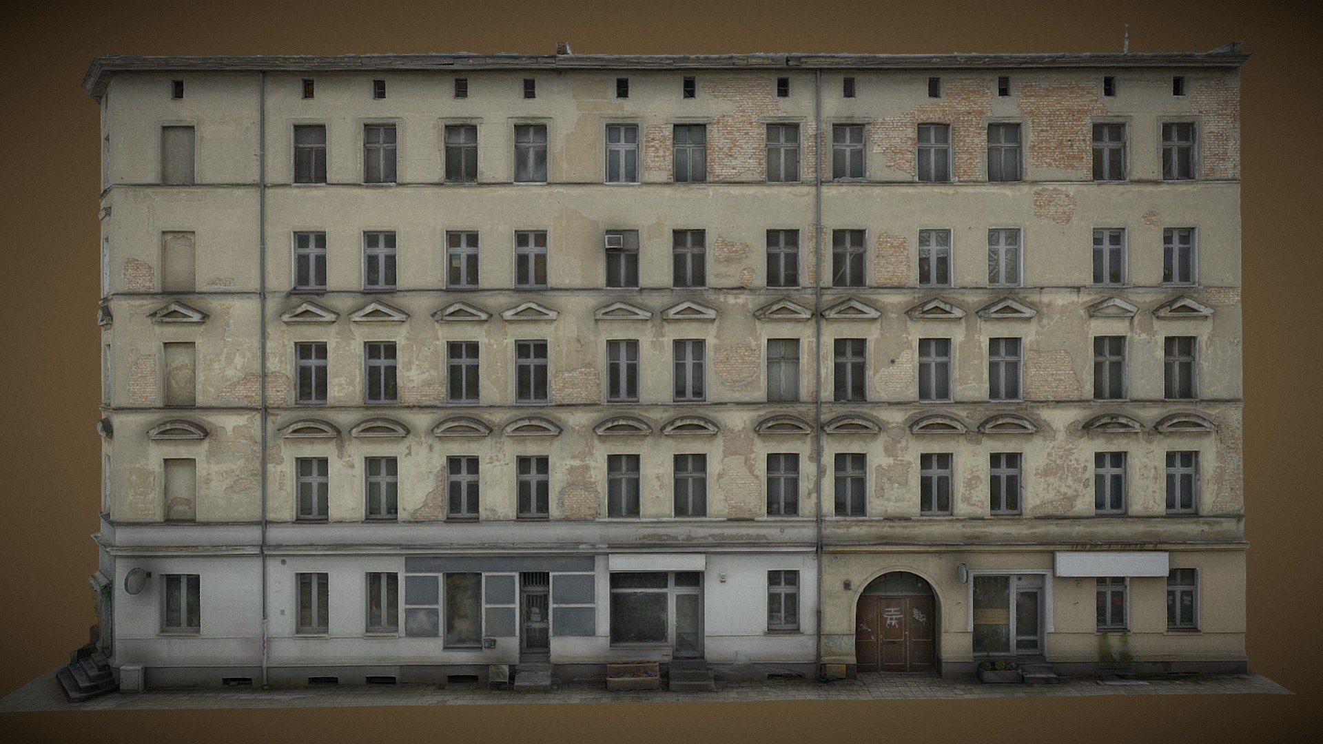 3D Facade Of A Tenement House With Falling Plaster - TurboSquid 2240224