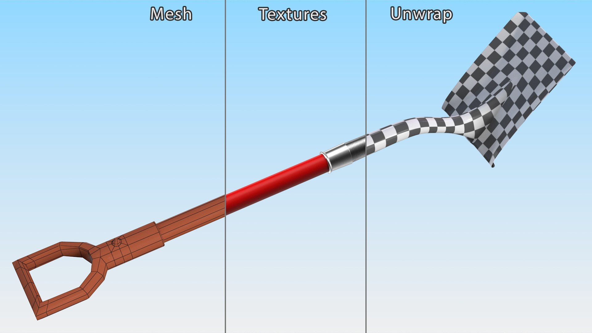 3D Square Point Shovel With Red Shaft Model - TurboSquid 2152151