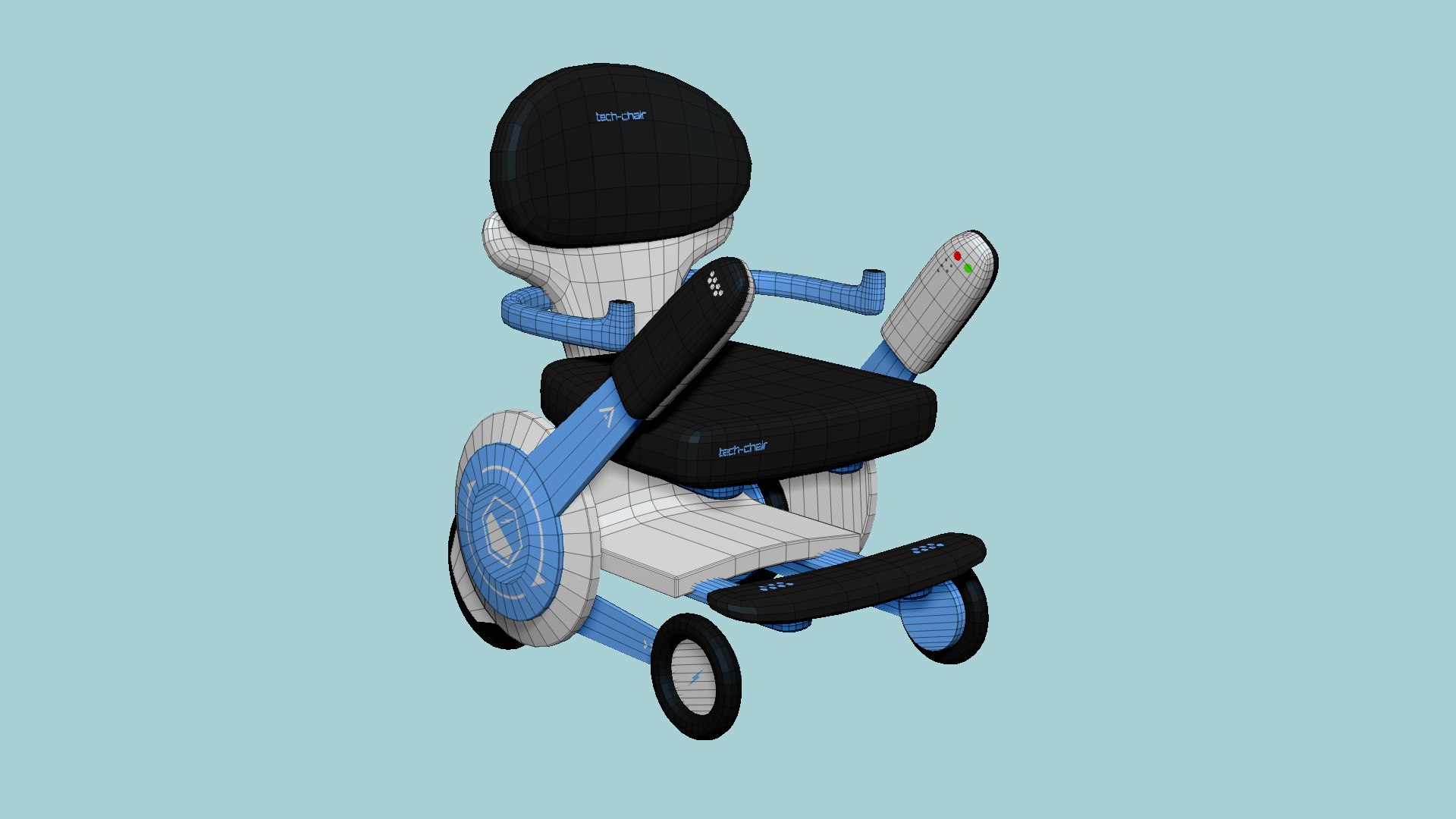 3D Tech Wheelchair B08 Black Blue - Disability Character Design model ...