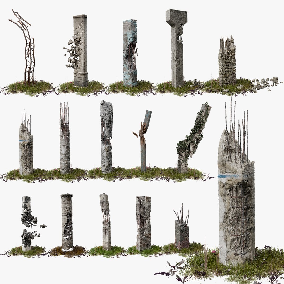 Collapsed Damaged And Destroyed Columns Kitbash Volume 01 3D Model ...