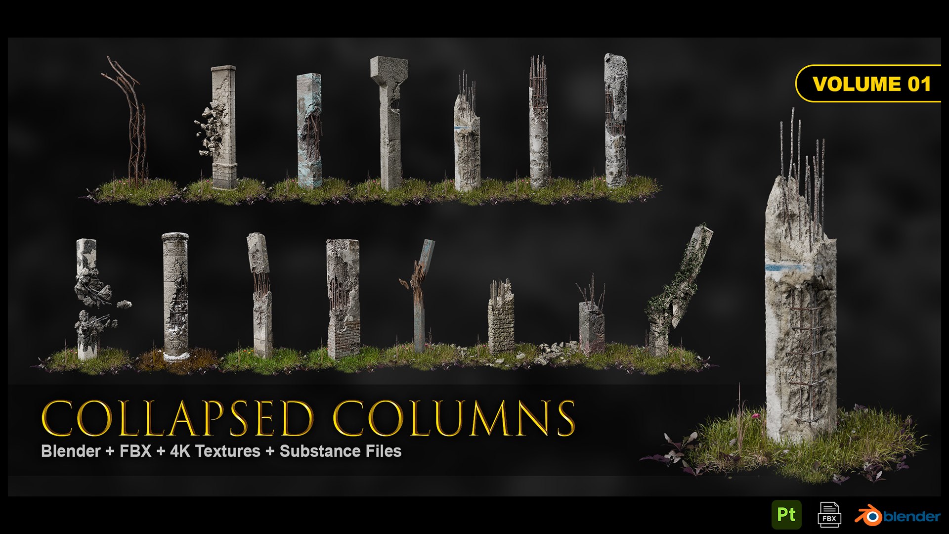 Collapsed Damaged And Destroyed Columns Kitbash Volume 01 3D Model ...