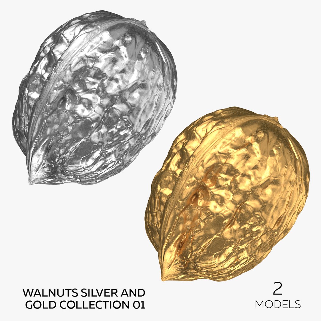 3D Walnuts Silver And Gold Collection 01 - 2 Models Model - TurboSquid ...
