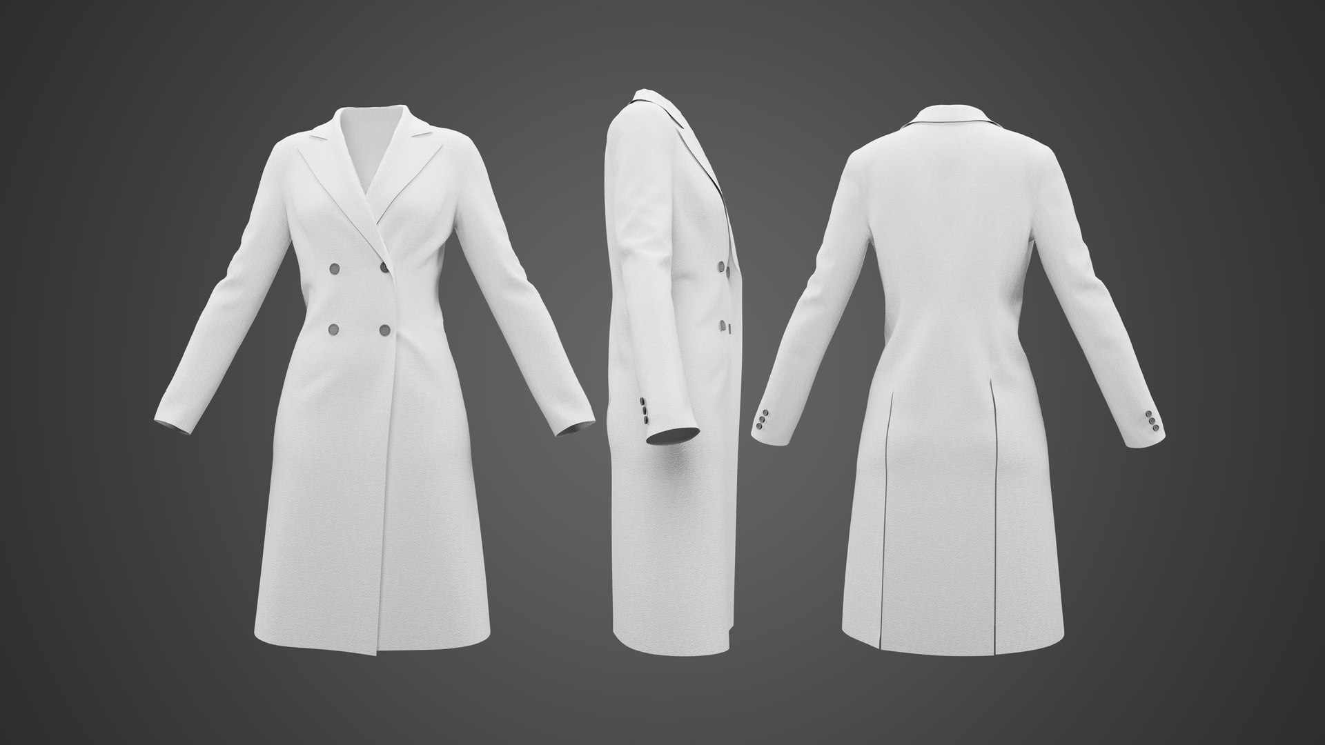 3D Model Long Leather Coat White - TurboSquid 2244313