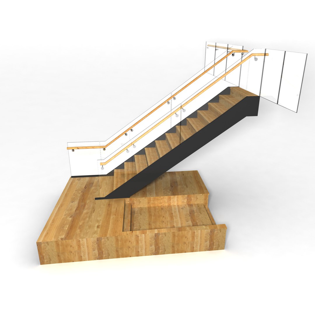 3d Model Chrome Glass Wood Staircase