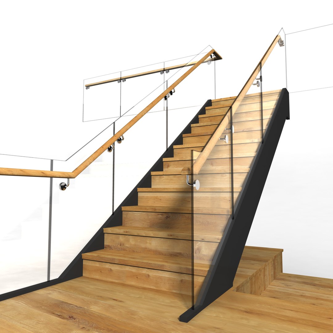 3d Model Chrome Glass Wood Staircase