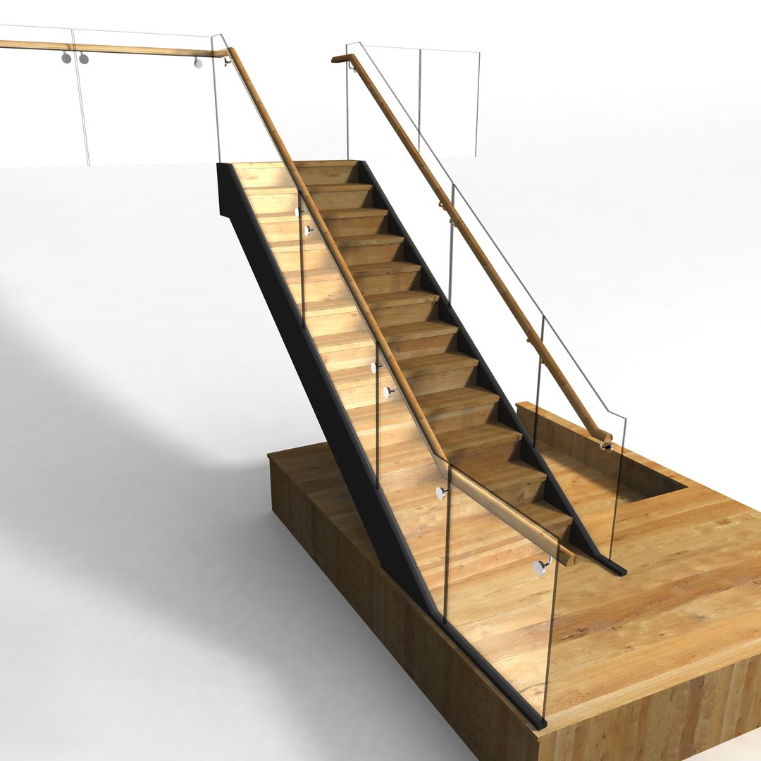 3d Model Chrome Glass Wood Staircase