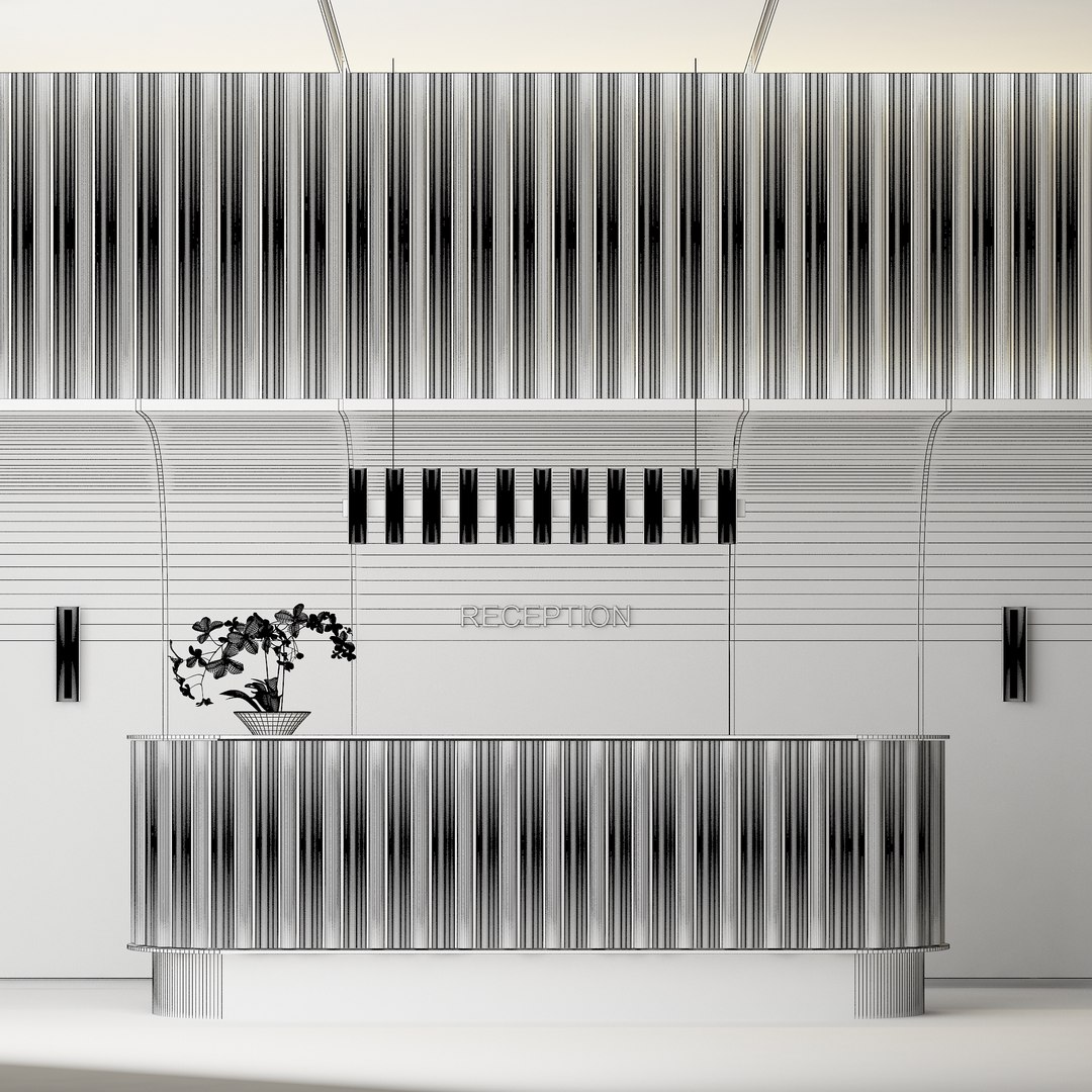 Hotel Front Desk Modern Service Desk Reception Hall Table Flower Potted ...