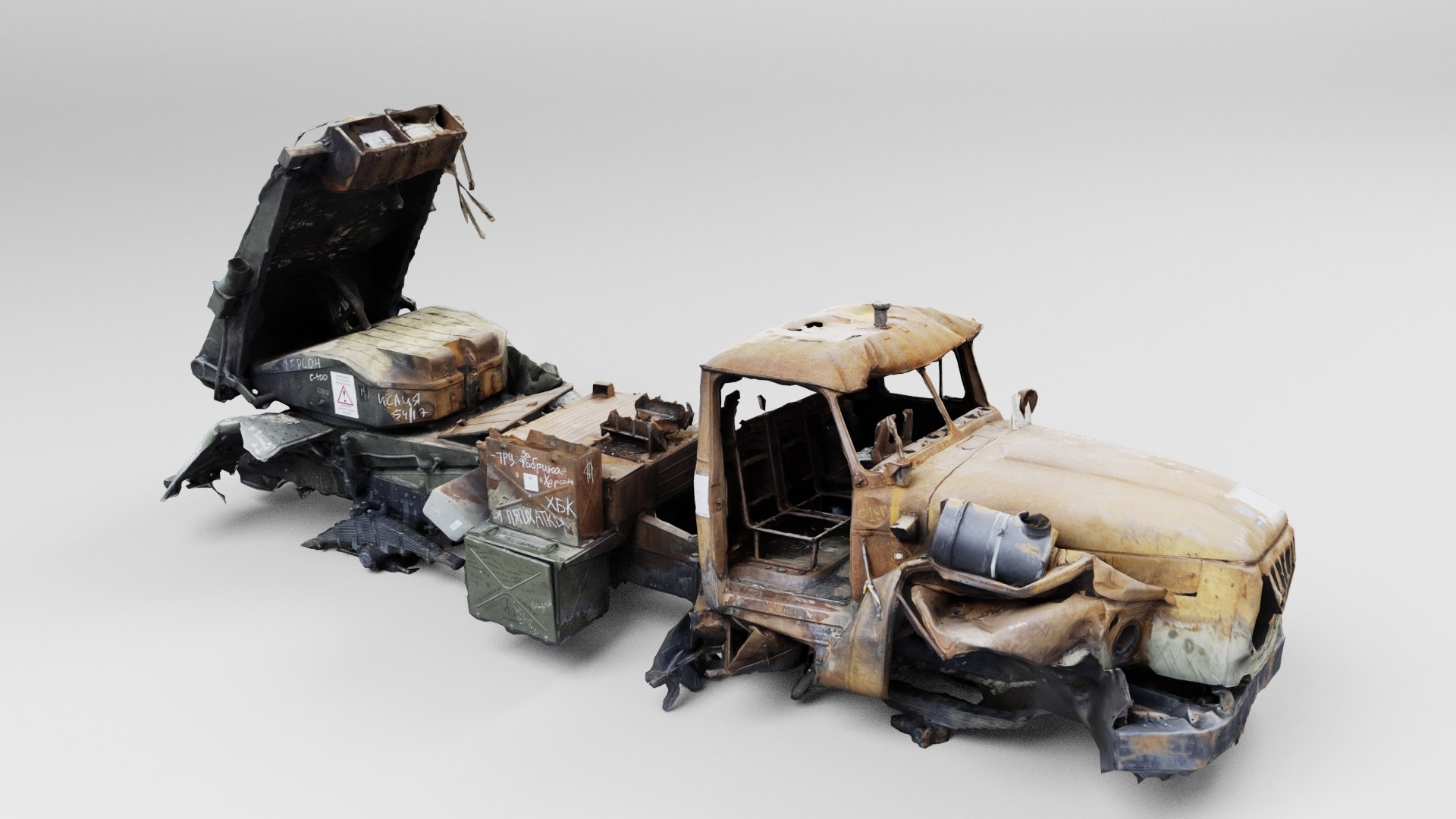 3D Destroyed BM-21 Grad Or Hailstorm Self-propelled 122 Mm Multiple ...