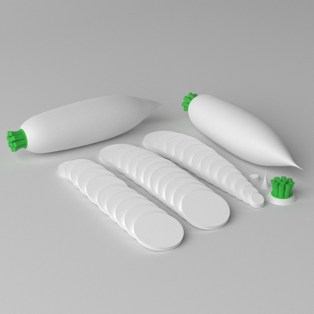 Cartoon White Radish And Slice 3D Model - TurboSquid 2003572
