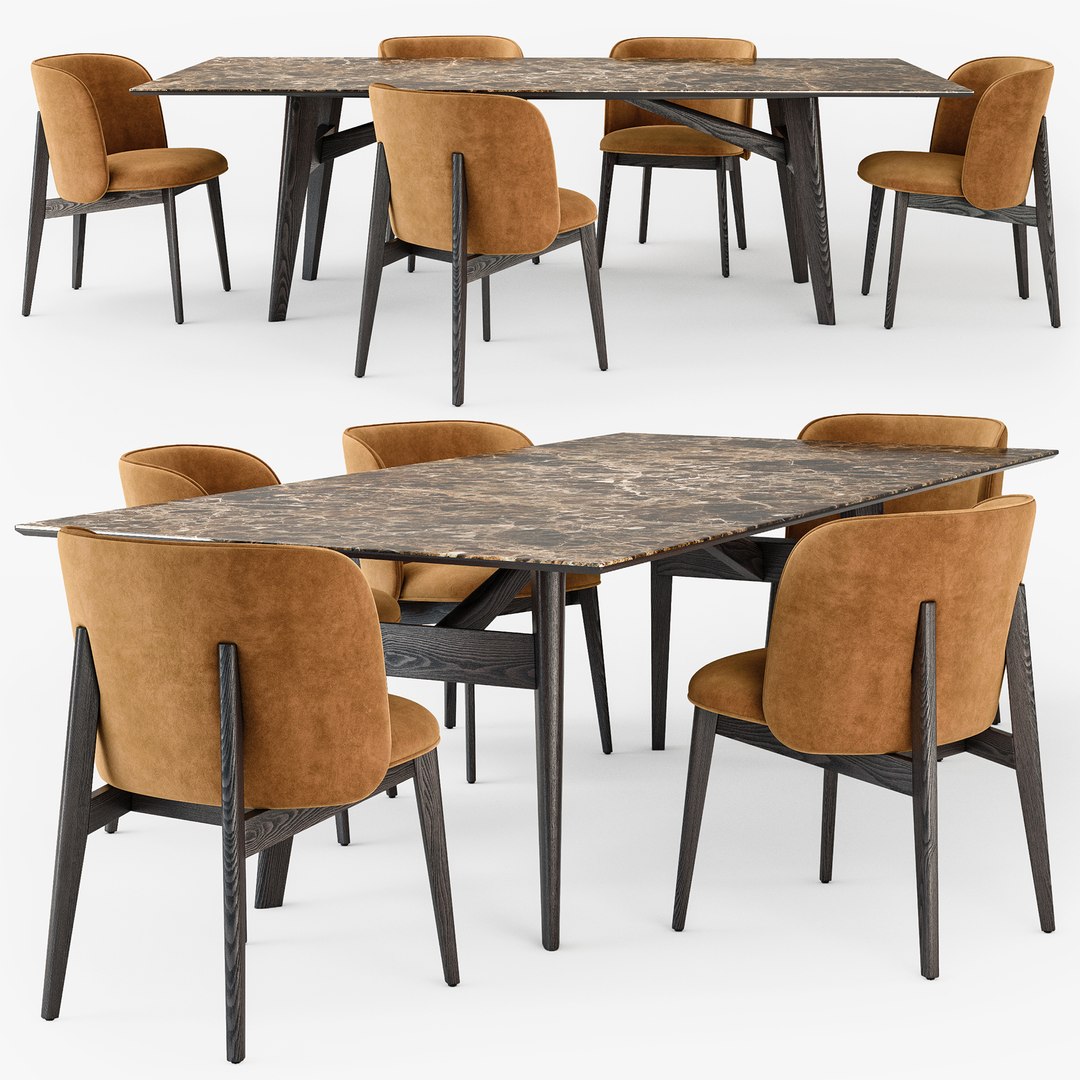 Calligaris Abrey rectangular table wood armchair 3D - TurboSquid 1797399