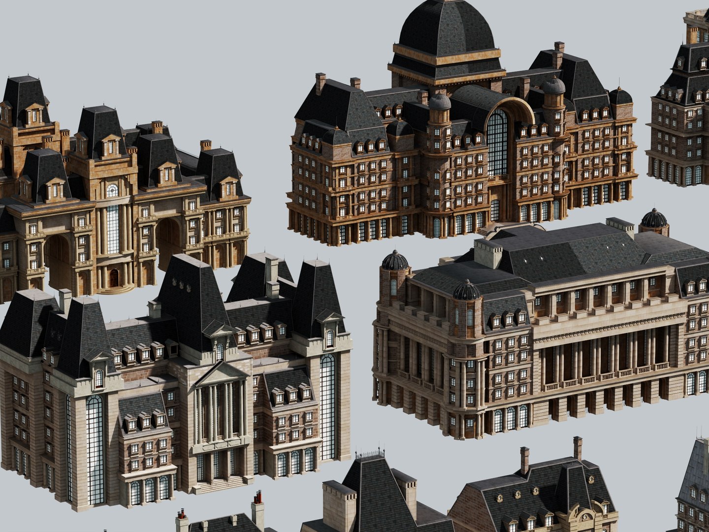 3D French Chateau Palace Building Pack Modular Architecture Model ...