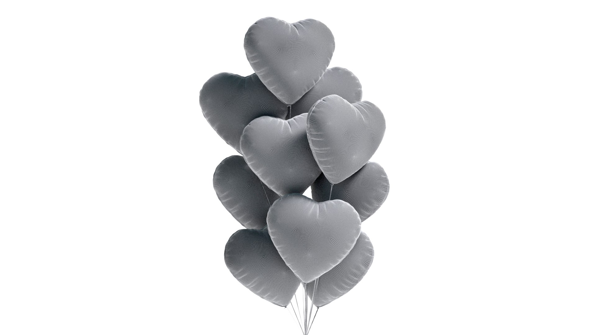 3D Model Gold Heart Balloon Bouquet - Helium Foil Balls Bunch ...