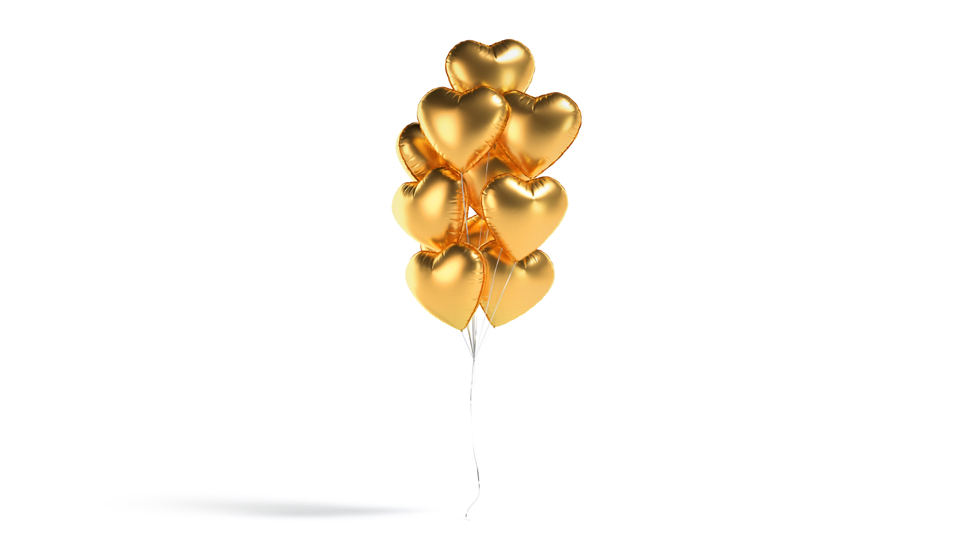 3D Model Gold Heart Balloon Bouquet - Helium Foil Balls Bunch ...