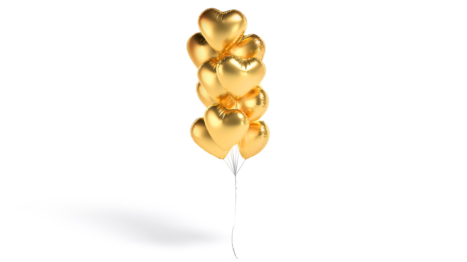 3D Model Gold Heart Balloon Bouquet - Helium Foil Balls Bunch ...