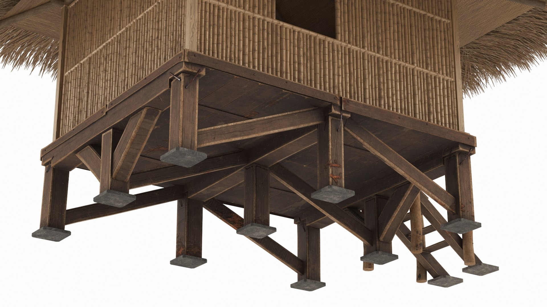 3D Elevated Bamboo Hut With Thatched Roof - TurboSquid 2469432