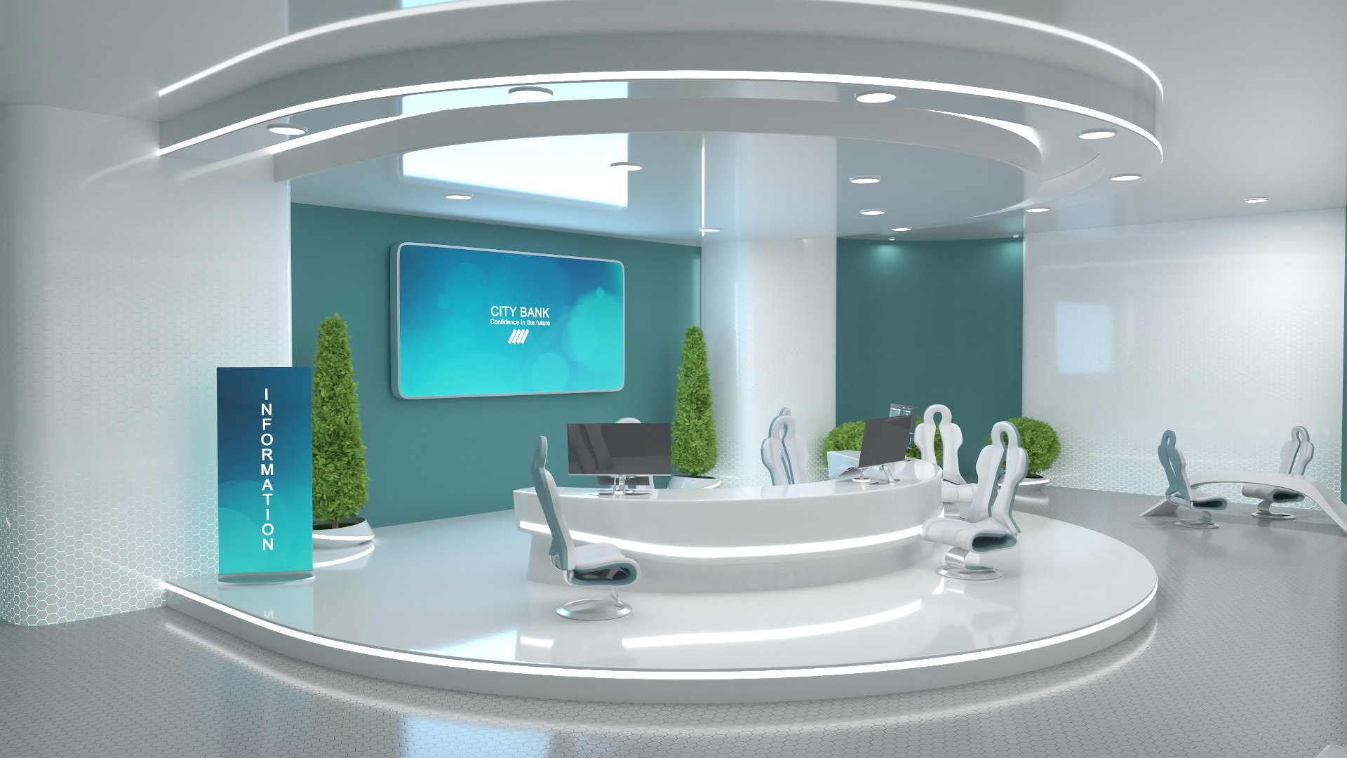 Futuristic Bank Interior 3D Model - TurboSquid 2133991