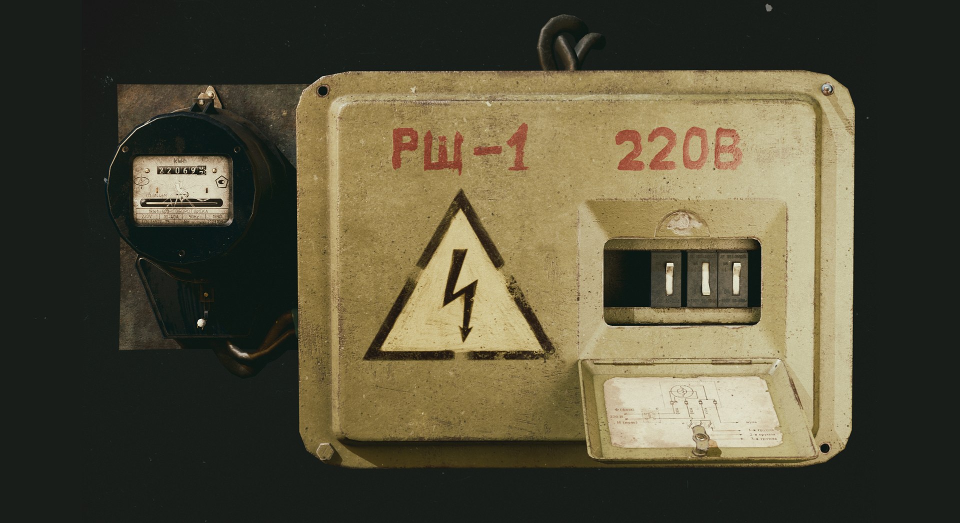 Switchboard Electric board Electricity meter Low-poly 3D model ...