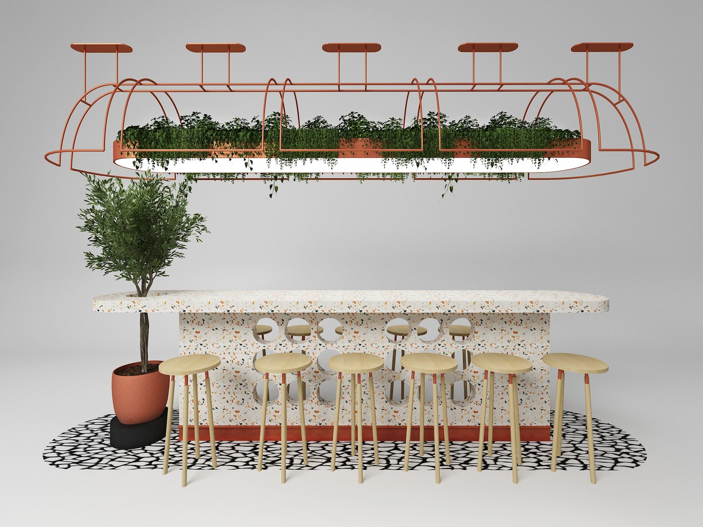 Restaurant Central Island Bar Counter Plant Climbing Vines Potted ...