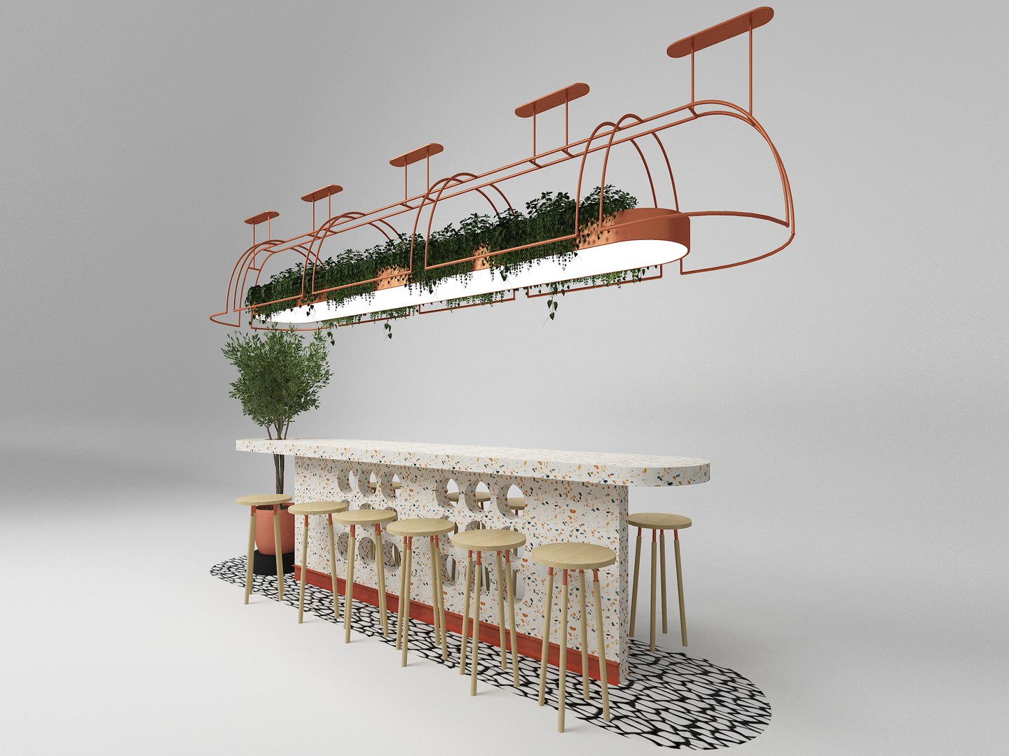 Restaurant Central Island Bar Counter Plant Climbing Vines Potted ...