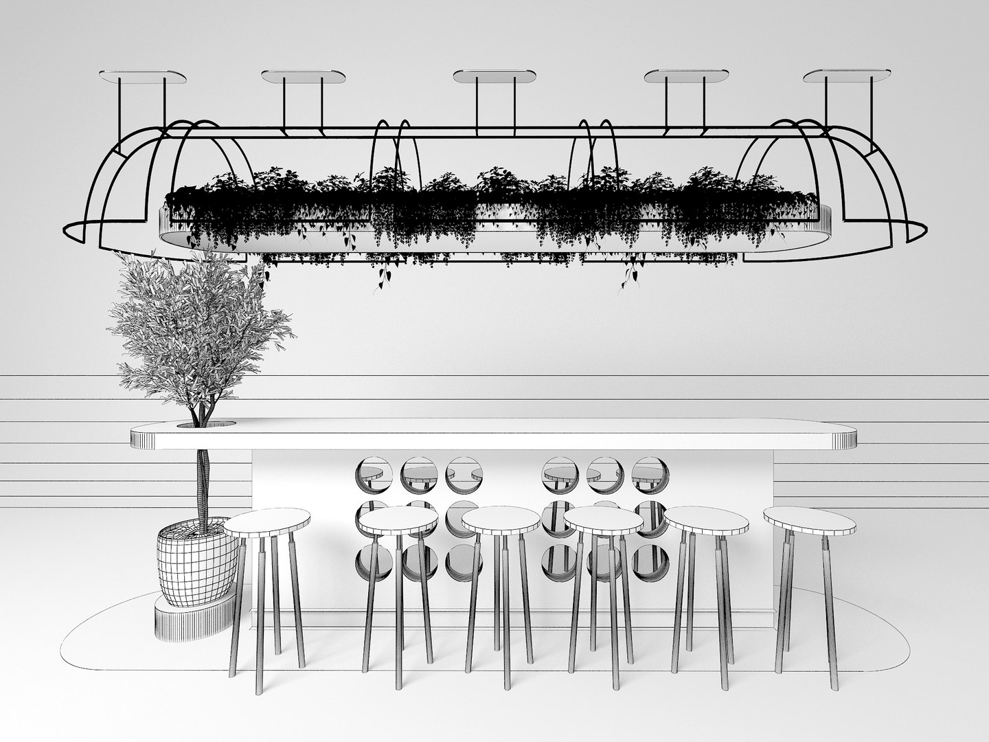 Restaurant Central Island Bar Counter Plant Climbing Vines Potted ...