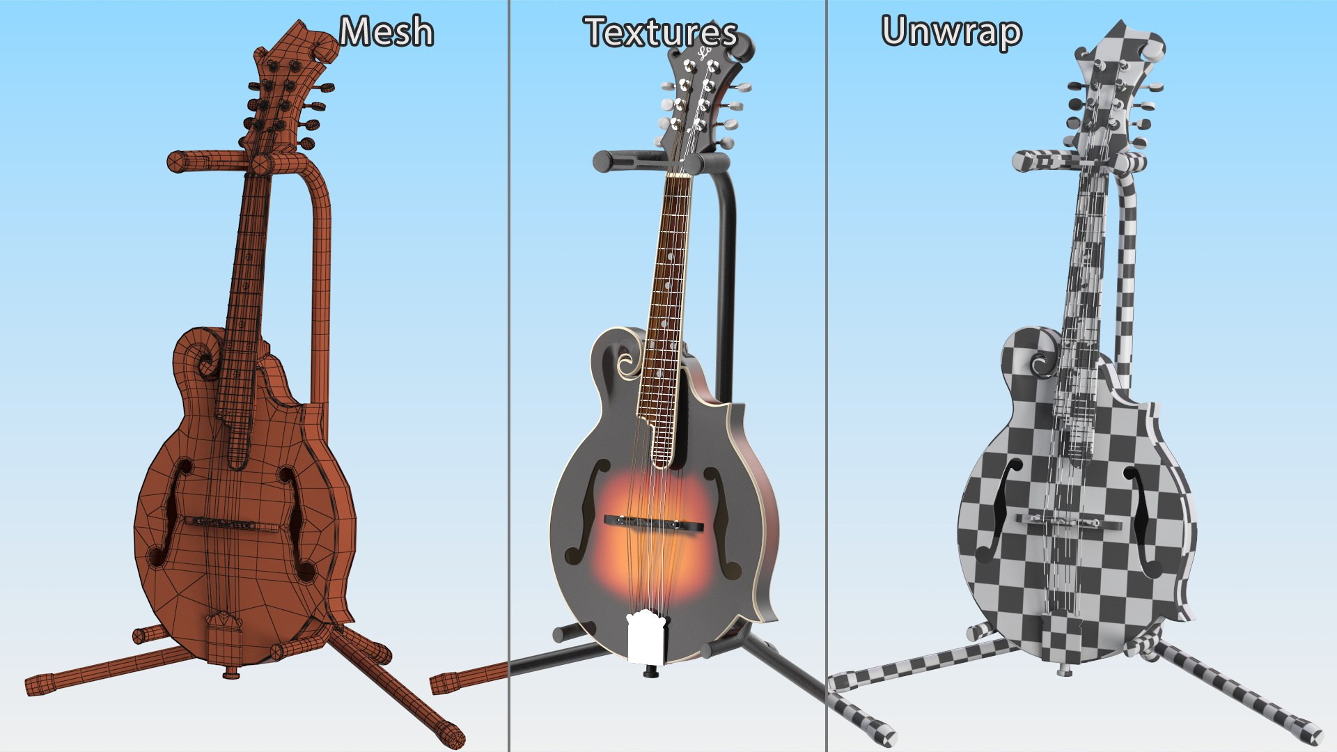 Classic Archtop Mandolin With Tripod Stand 3D - TurboSquid 2378278