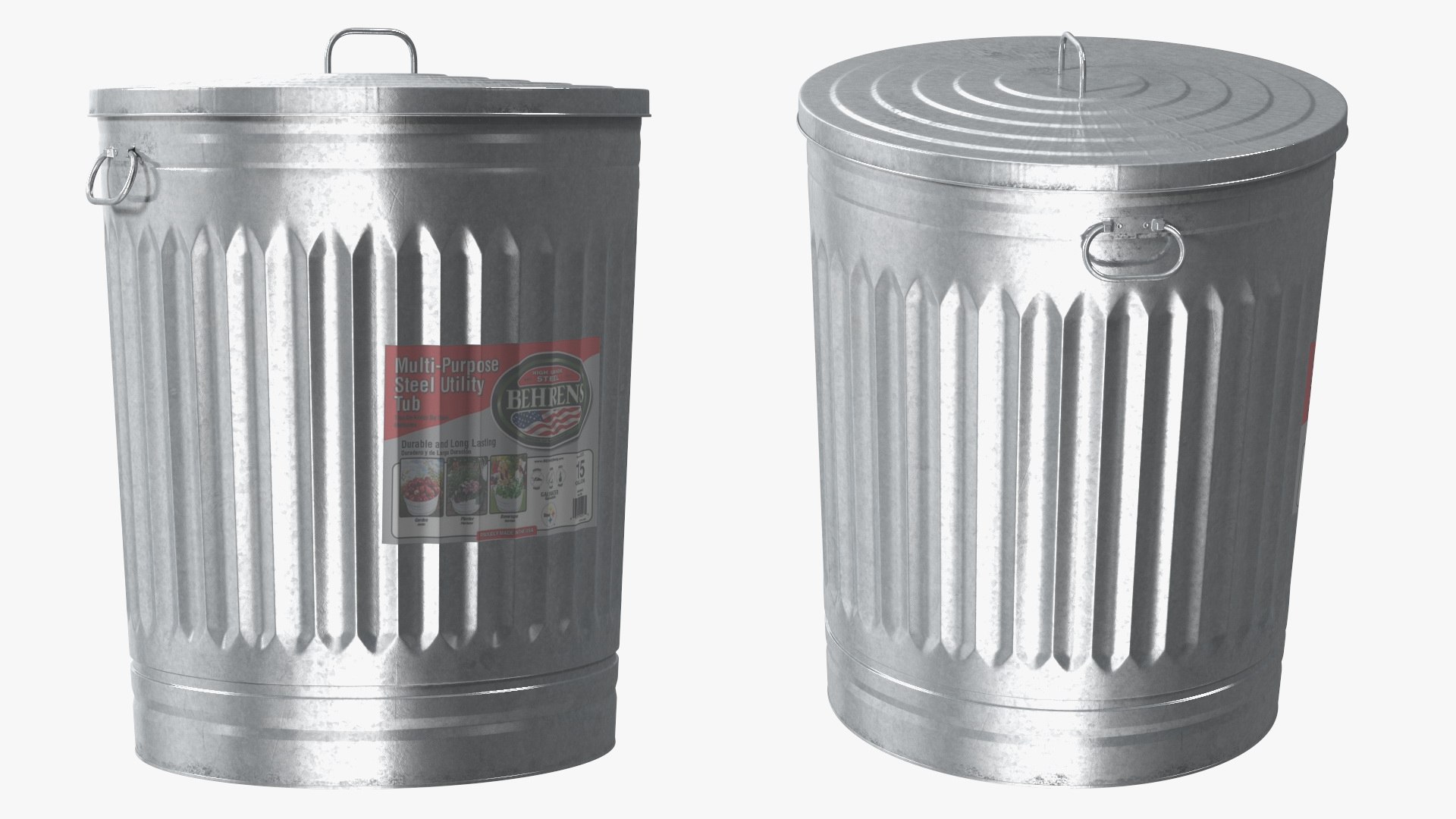 Galvanized Steel Trash Can 3D model - TurboSquid 2145975