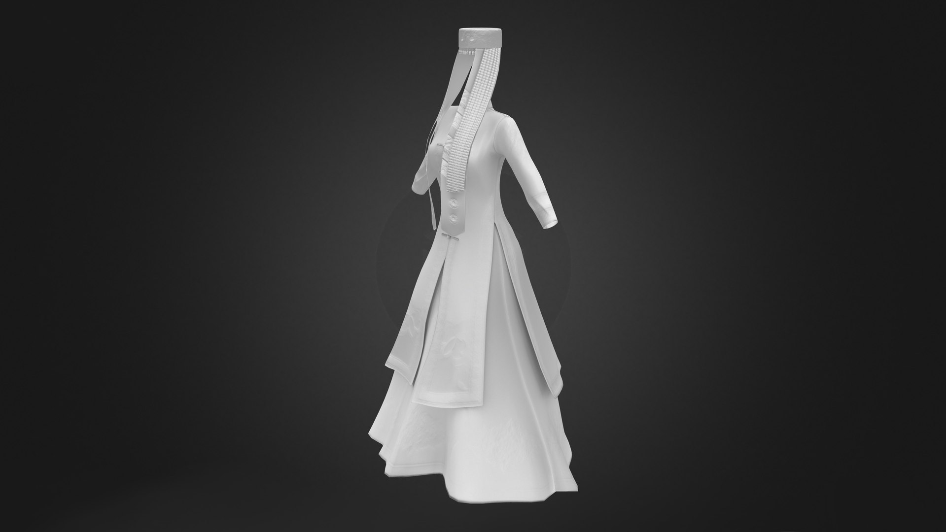 Asian Traditional Costume Dress With Hat 3D Model - TurboSquid 1976106