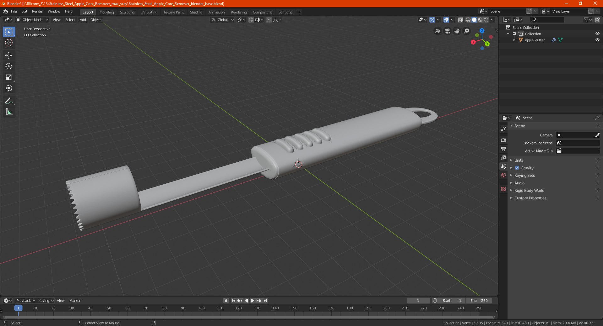 3D stainless steel apple core - TurboSquid 1681754