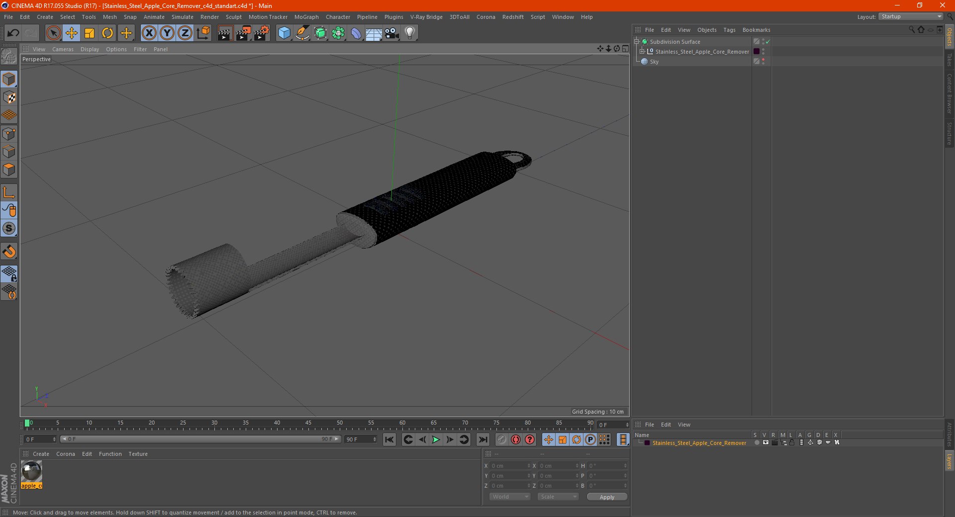 3D stainless steel apple core - TurboSquid 1681754