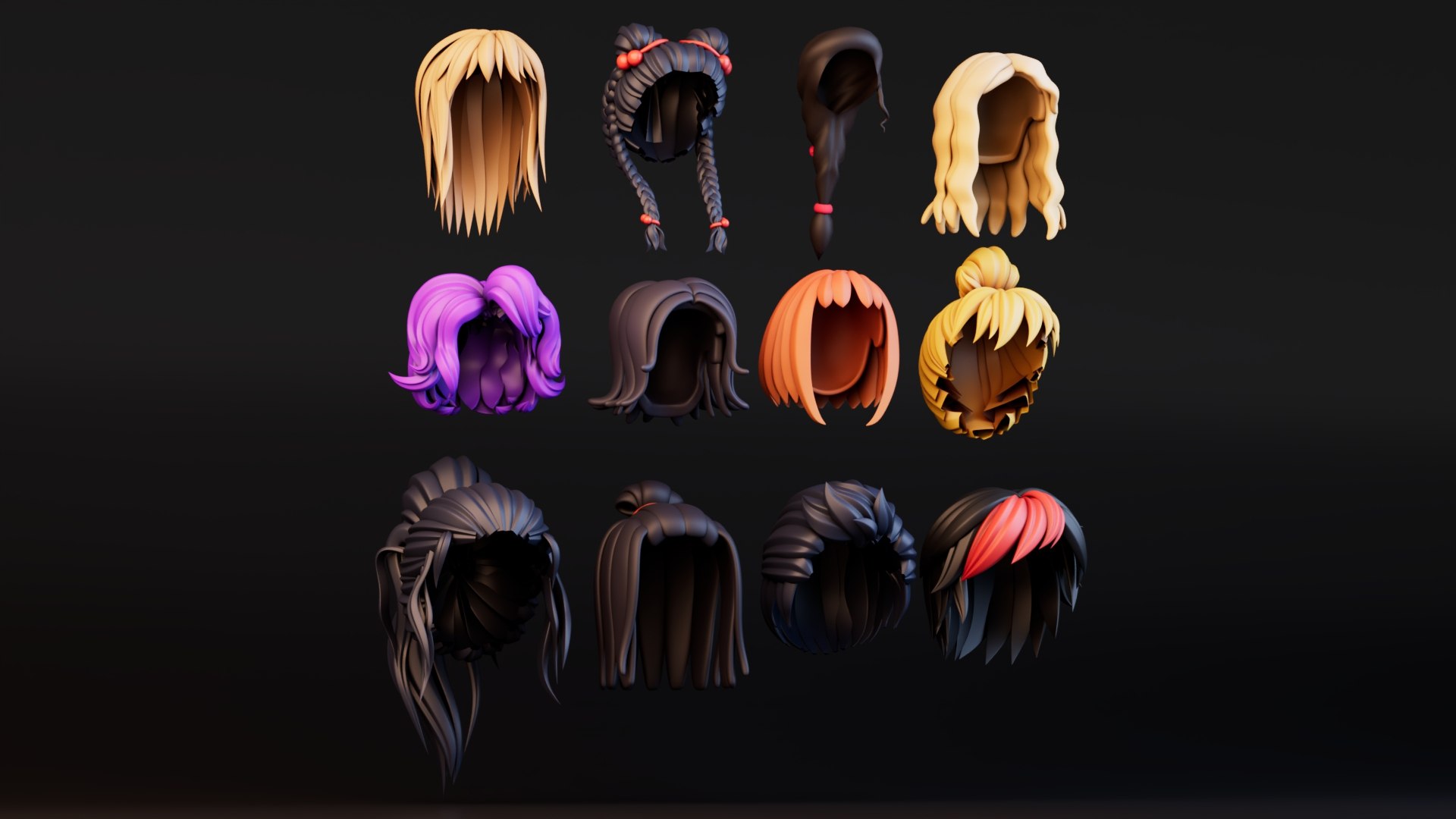 3D Low Poly Hair Pack Model - TurboSquid 2413967