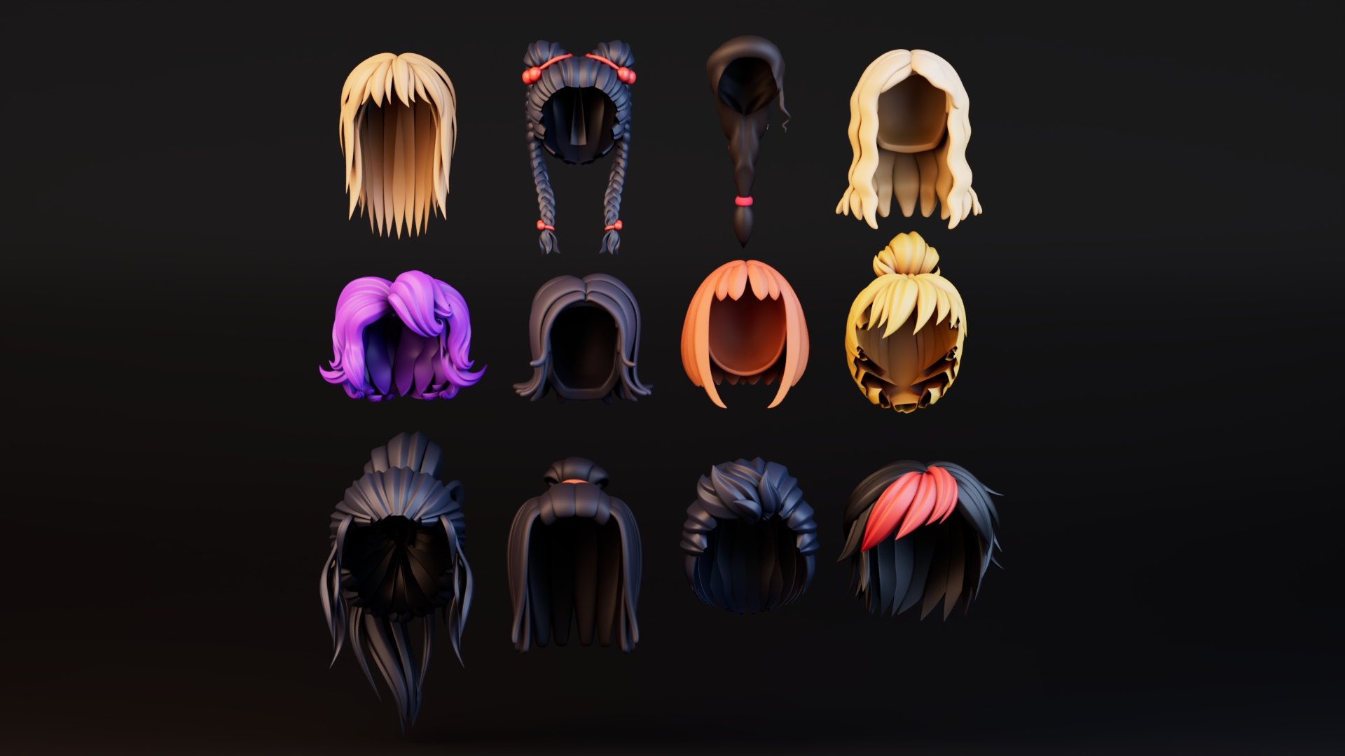 3D Low Poly Hair Pack Model - TurboSquid 2413967