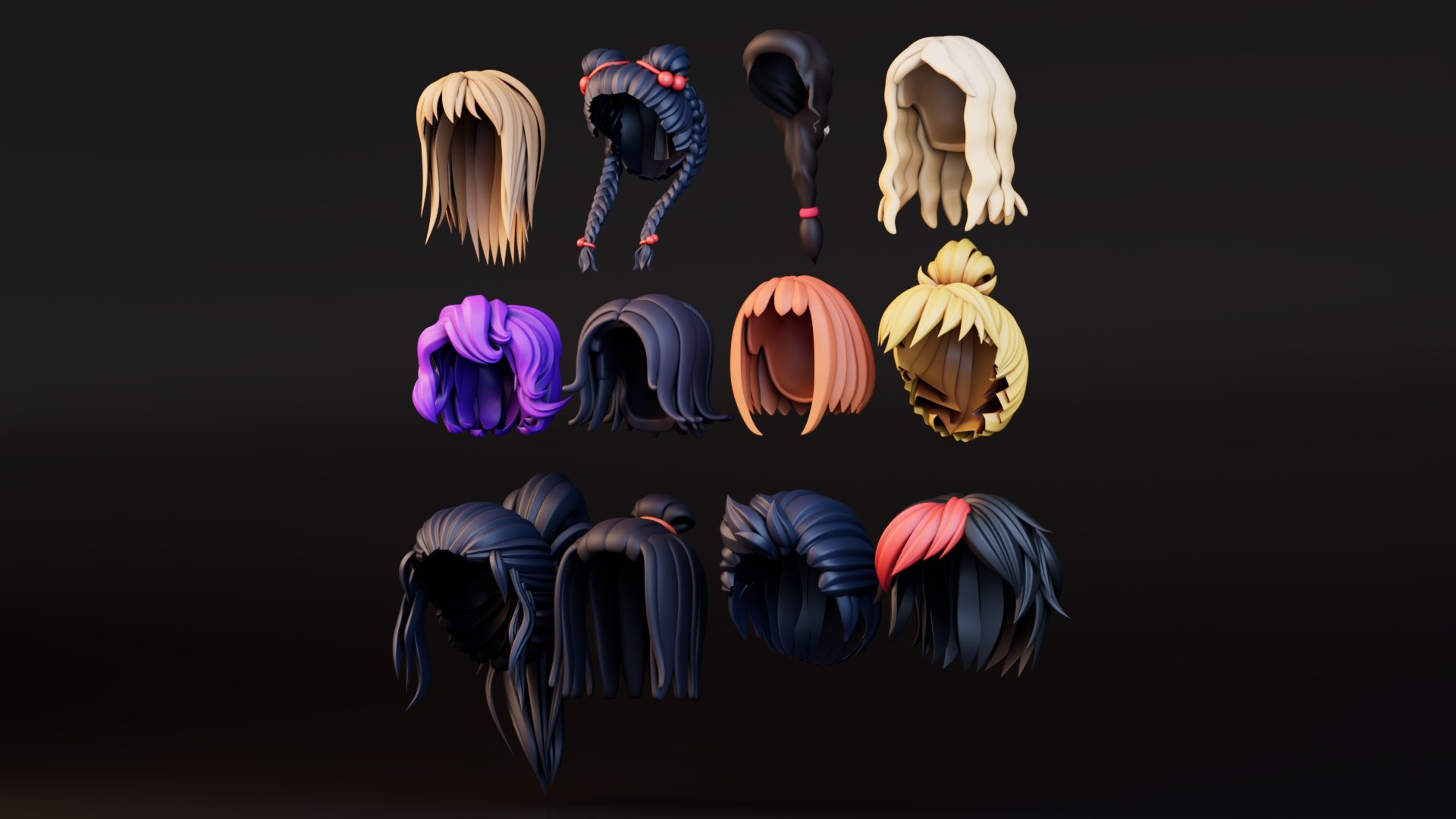 3D Low Poly Hair Pack Model - TurboSquid 2413967