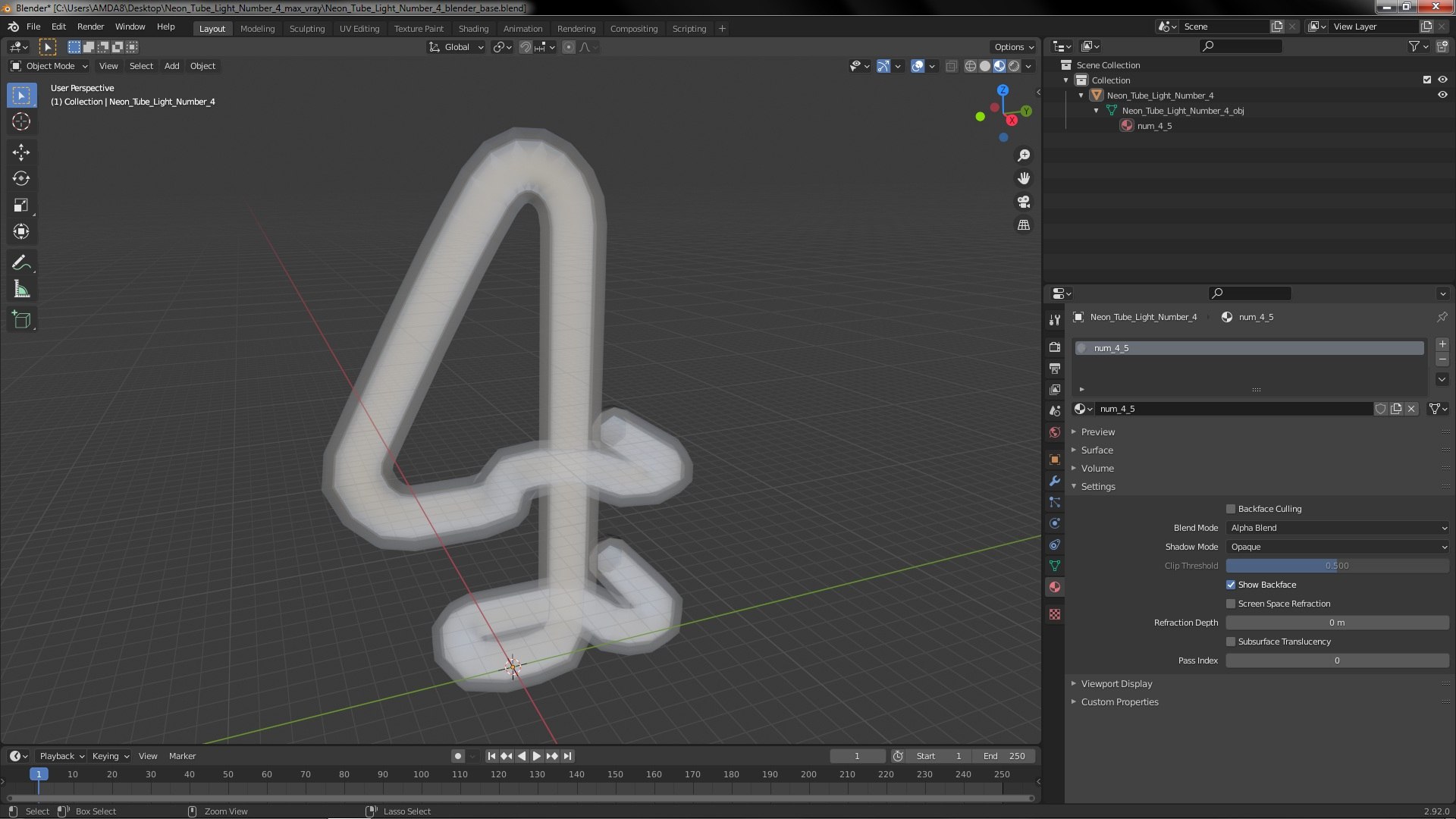3D Model Neon Tube Light Number 4 - TurboSquid 1855659