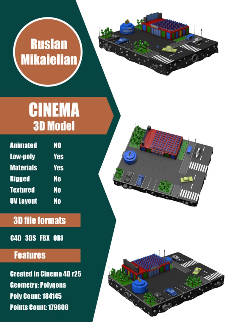 3D Cinema Low Poly Model - TurboSquid 1957204