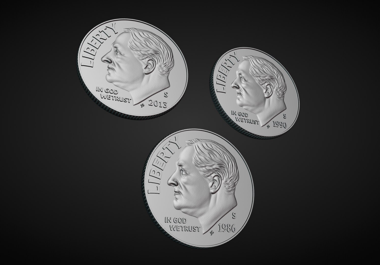 3D American Dime Coins - TurboSquid 2504212