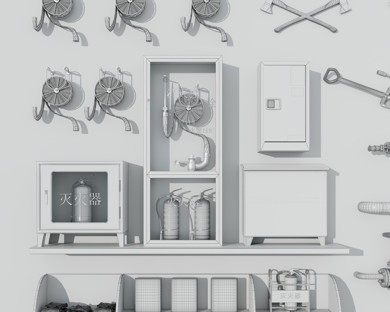 Fire Safety Mini Station Equipment Pack Model - TurboSquid 2518565