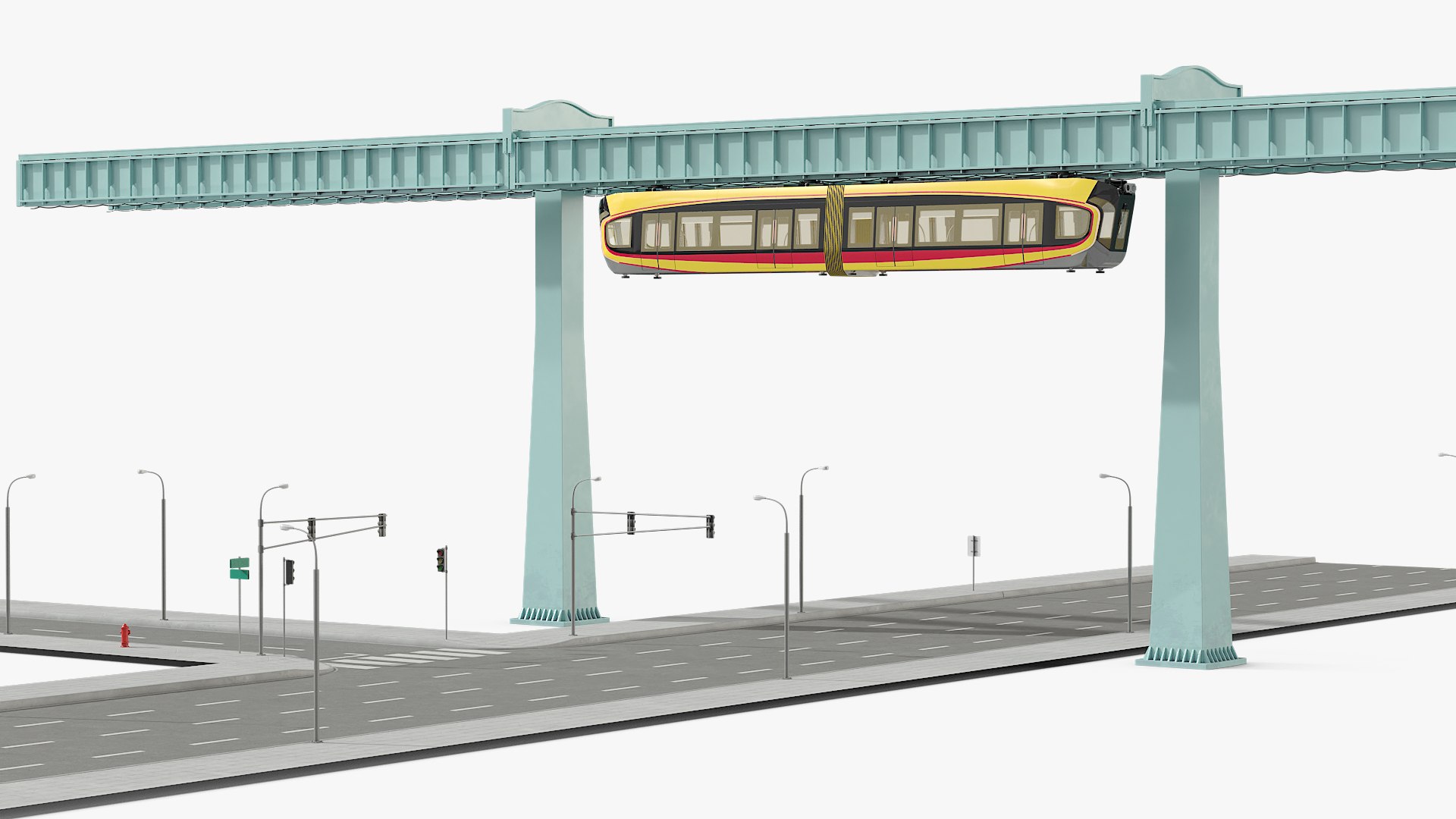 3D Model Urban Suspended Monorail And Highway - TurboSquid 2376561