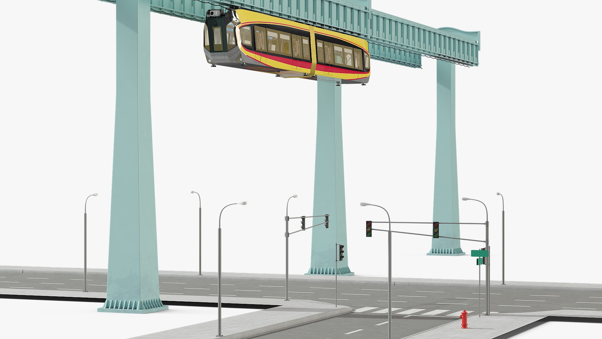 3D Model Urban Suspended Monorail And Highway - TurboSquid 2376561