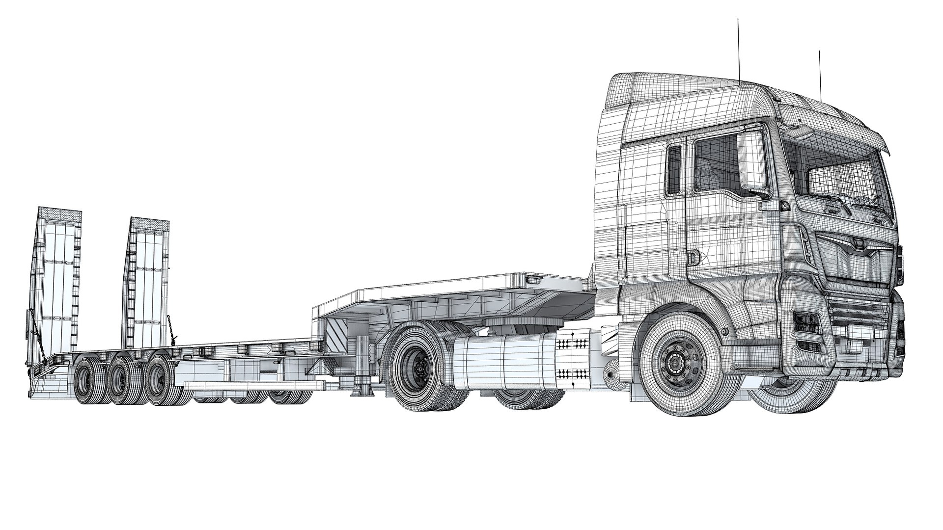 3D Model Heavy Truck With Semi Low Loader Trailer - TurboSquid 2185603