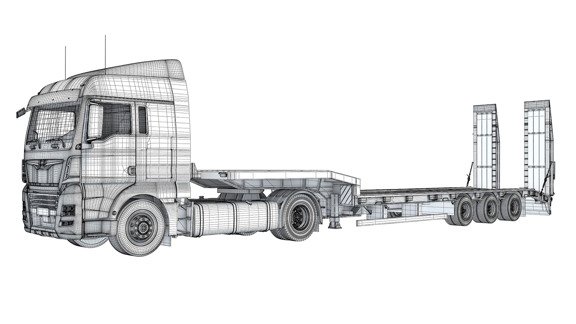 3D Model Heavy Truck With Semi Low Loader Trailer - TurboSquid 2185603